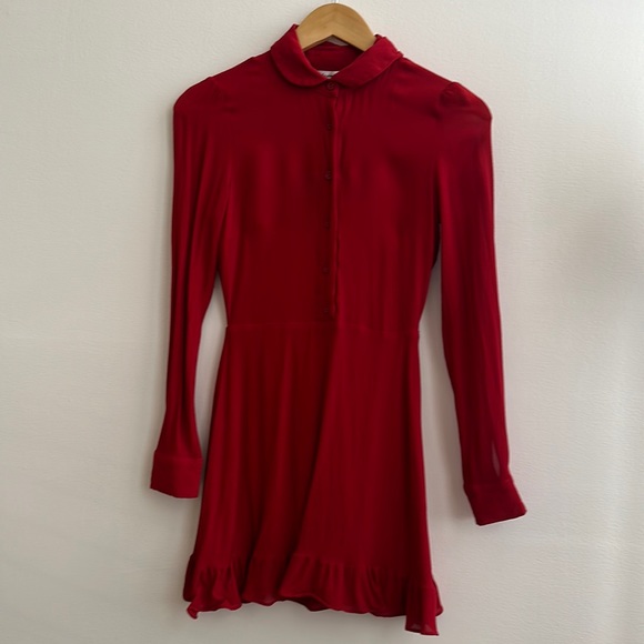 Reformation | Dresses | Reformation Red Crimson Lady Ruffle Hem Mini ...